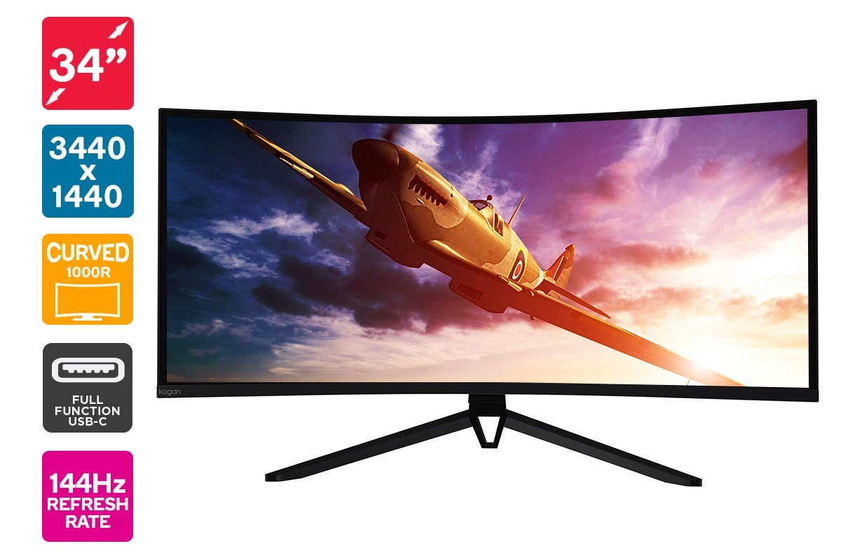 Kogan 34" Curved WQHD Ultrawide 144Hz USB-C Freesync HDR Gaming Monitor ...