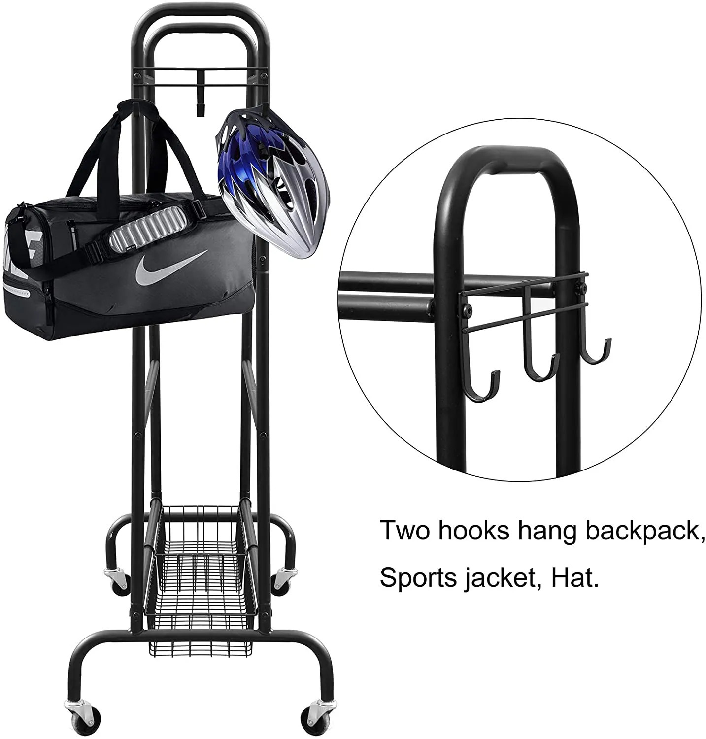 Buy Freestanding Basketball Storage Rack with Baskets and Hooks at ...