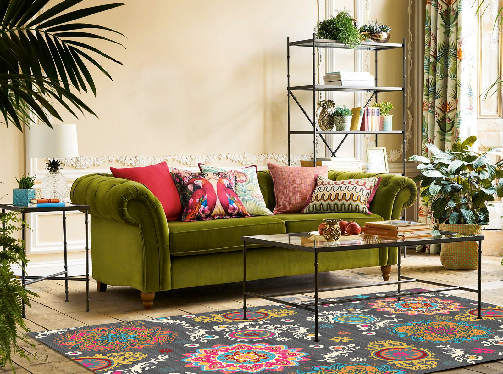 Madelene Grey Mandala Rectangular Rug | at Mighty Ape NZ