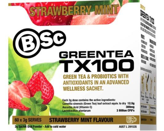 Buy BSc Green Tea TX100 - Strawberry Mint (60x3g) at Mighty Ape NZ