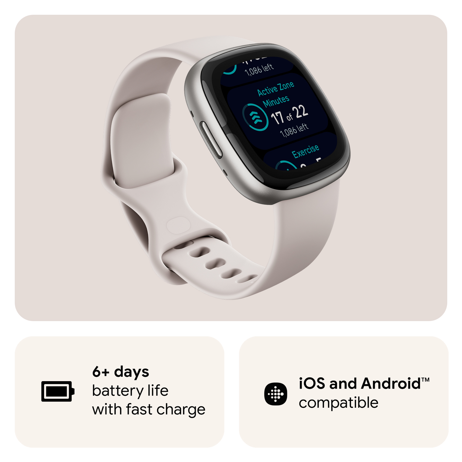 Fitbit Sense 2 Smartwatch (Lunar White/Platinum) | at Mighty Ape NZ