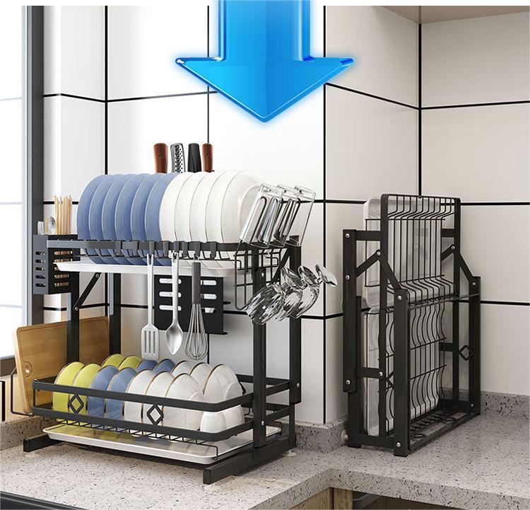 2-Tier Foldable Dish Drying Rack - Black | at Mighty Ape NZ