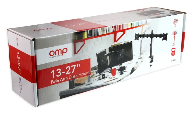 OMP Desk Mount Twin Arm 13-27" Monitor Vesa 75/100 Mount | at Mighty Ape NZ