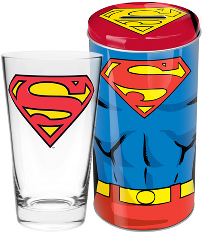 DC Comics Superman Glass in Tin | at Mighty Ape NZ