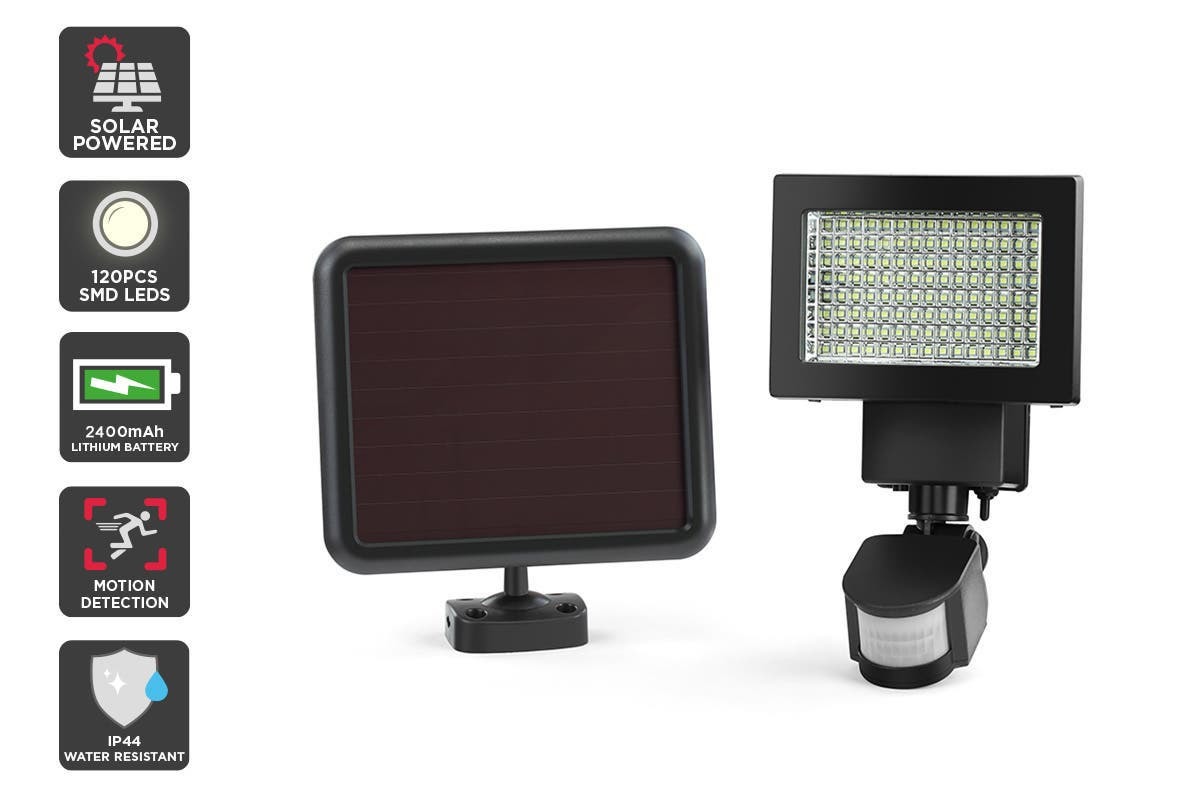 Solar Powered Motion Sensor LED Flood Light (120 LED, 400 Lumens) | at ...
