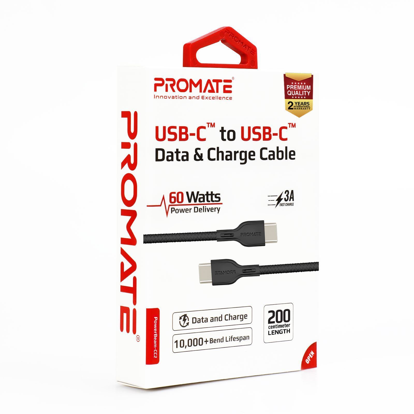 Promate: 2m 60W USB-C to USB-C Cable with Power Delivery Support | at ...