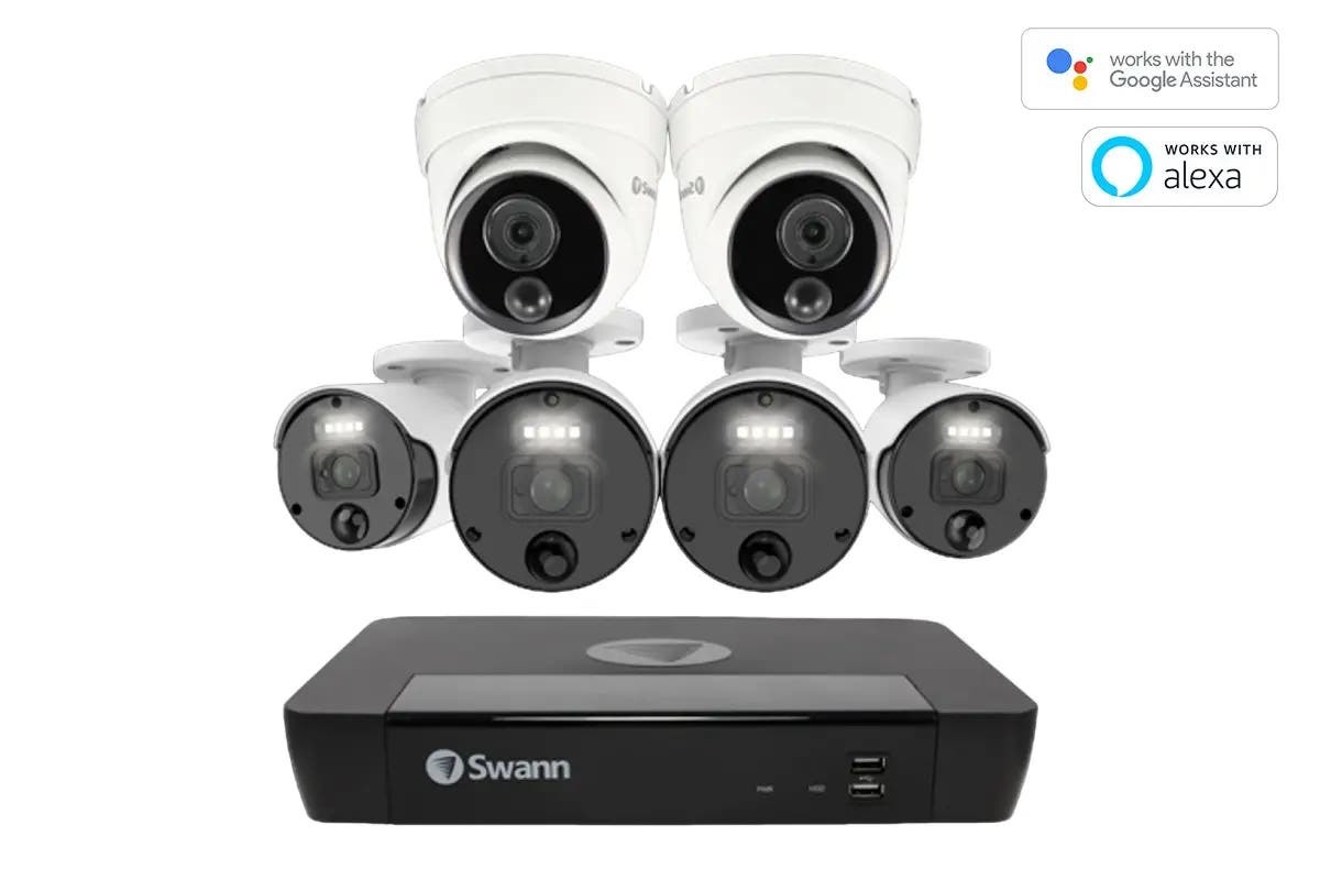 Swann Master Series 8 Channel NVR with 6 x 4K HD Heat & Motion Detection Security Cameras System ...