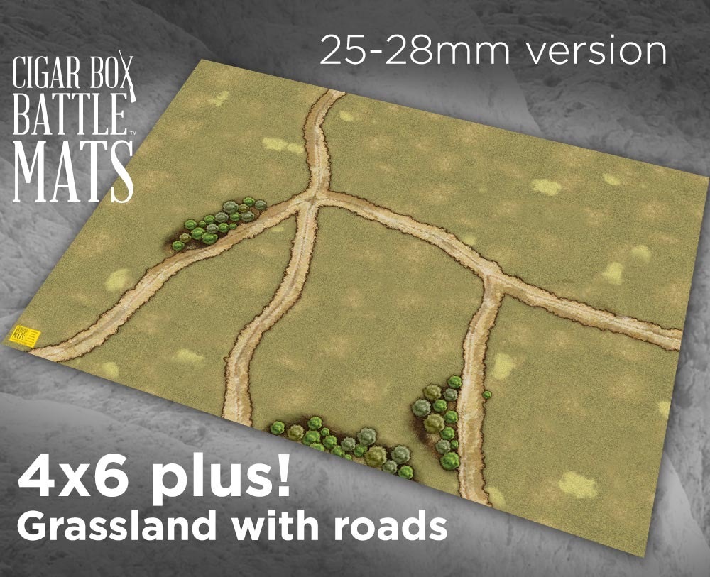 Cigar Box Battle Mats: Grasslands with Roads Cloth Mat (28mm) Image at ...