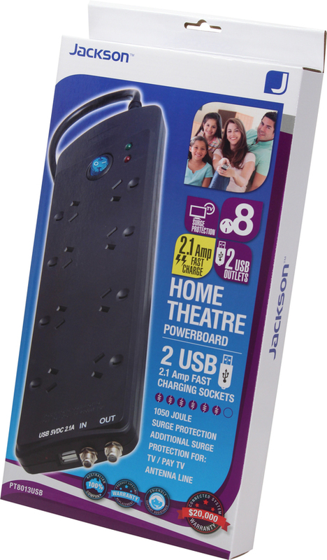 Jackson: 8-Way Power Board + 2x USB Sockets (2.1A) with Surge ...