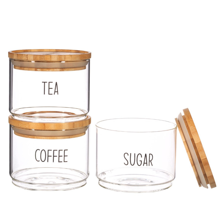 Sass & Belle: Tea, Coffee, Sugar Glass Stacking Jars | at Mighty Ape NZ