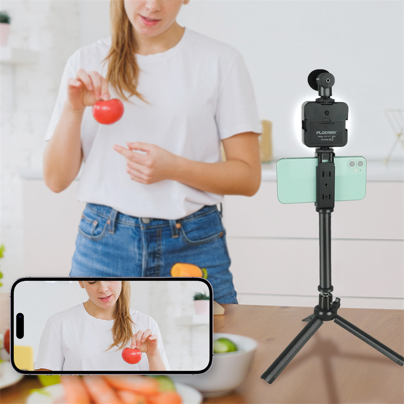 Mini Tripod With Selfie Stick Function Microphone Led Light And