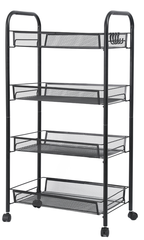 Buy 4-Tier Metal Mesh Rolling Storage Cart - Black at Mighty Ape NZ