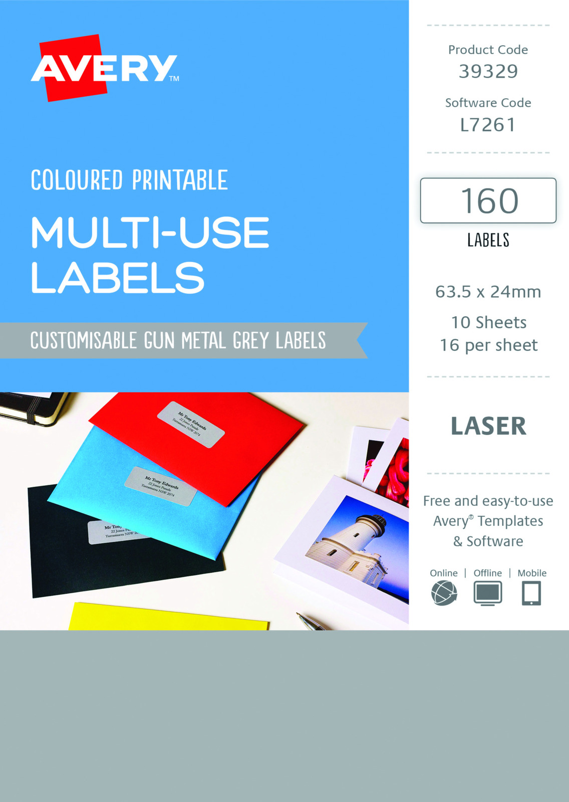 Buy Avery L7261 Multi-Use Labels - Metal Grey (10 Sheets/160 Labels) at ...