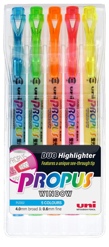 Buy Uni Propus Window Double-Ended Highlighter 4.0mm/0.6mm 5 Pack at ...