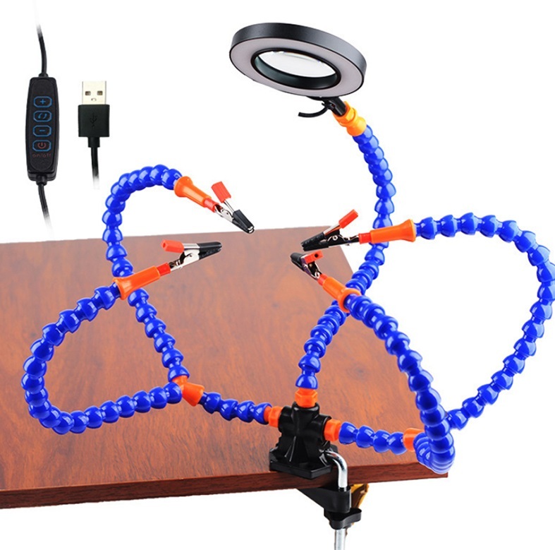 Flexible Arm Table Clamp Magnifier Soldering Station - Blue | at Mighty ...