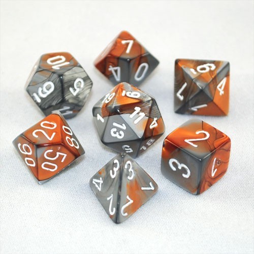 Chessex Gemini Polyhedral Dice Set - Copper Steel/White | at Mighty Ape NZ