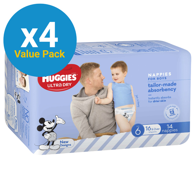 Buy Huggies Ultra Dry Junior Boy Nappies Value Box - Size 6 (56) at ...