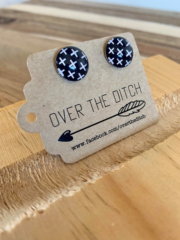 Over the Ditch: Dome Earrings - Crosses Black/White | at Mighty Ape NZ