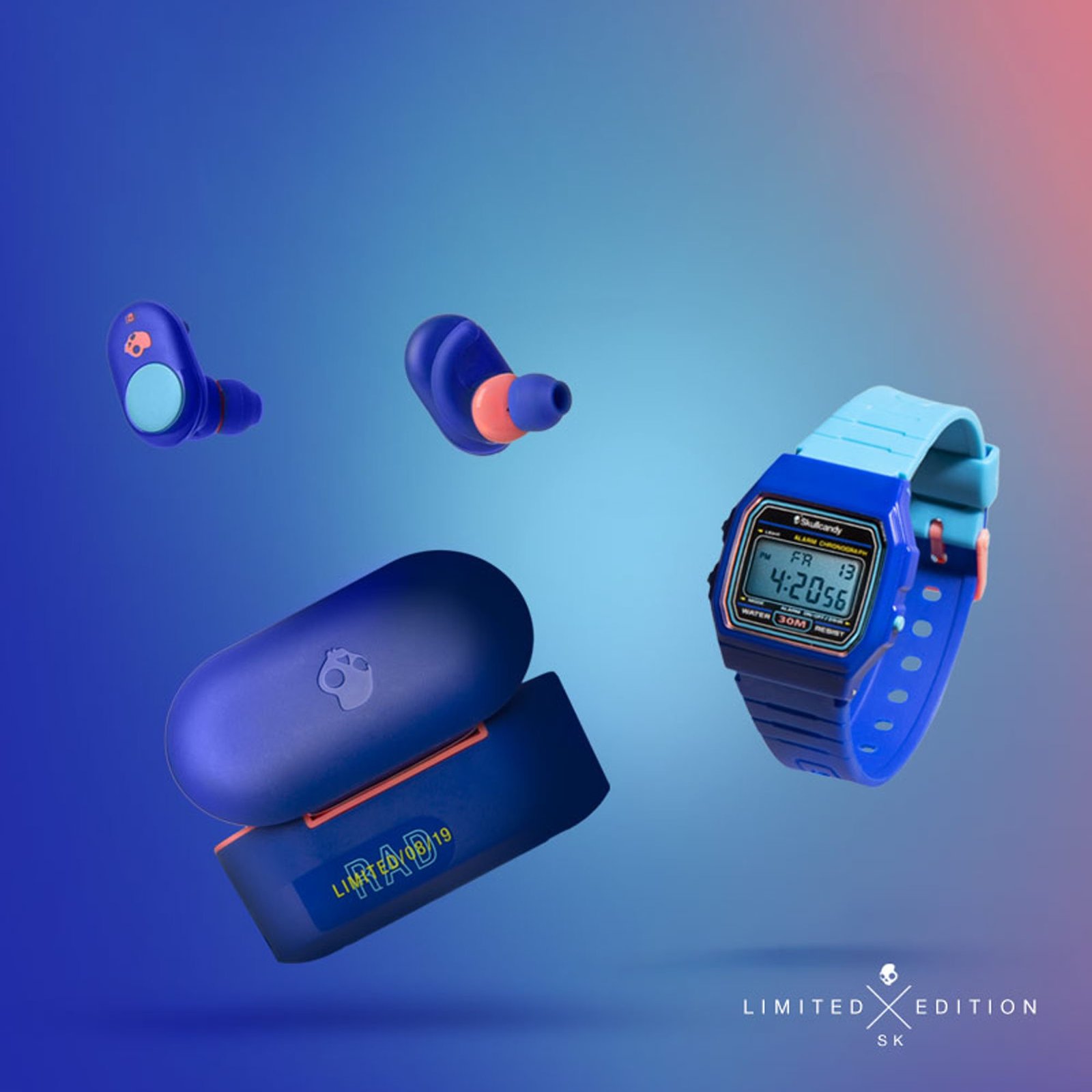 Skullcandy Push Earbuds TWS Limited Edition RAD Blue + Digital Watch ...