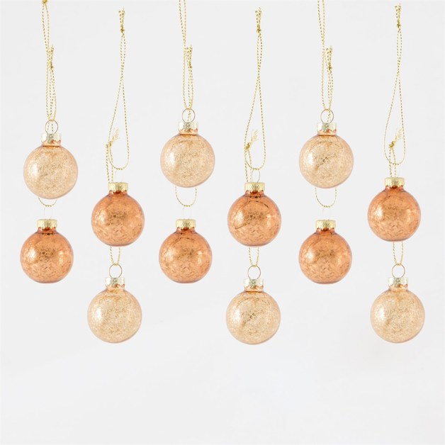Copper Tinsel Mini Baubles (Pack Of 12) | at Mighty Ape NZ